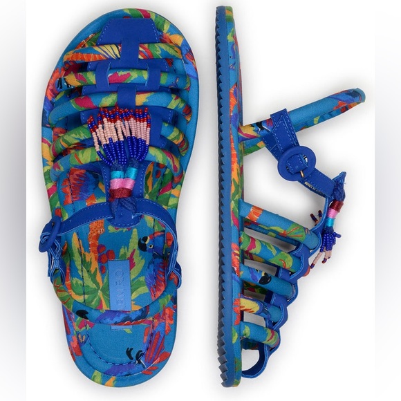 FARM Rio | Shoes | Farm Rio Blue Macaw Tube Strap Sandals | Poshmark